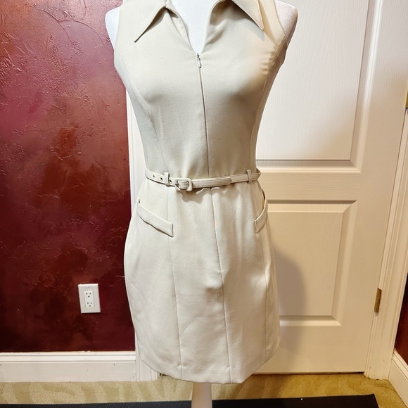 Dresses | Classic Tan Dress With Invisible Front Zipper Front Darts And ...